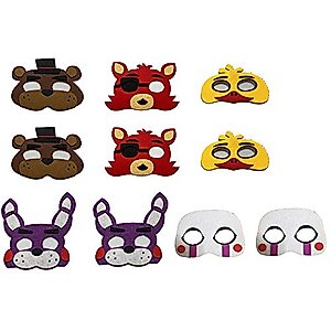 10 Pack Five Nights of Freddy's Masks Kids Cosplay Costume Party Favors Supplies Fazbear Bonnie Foxy Puppet