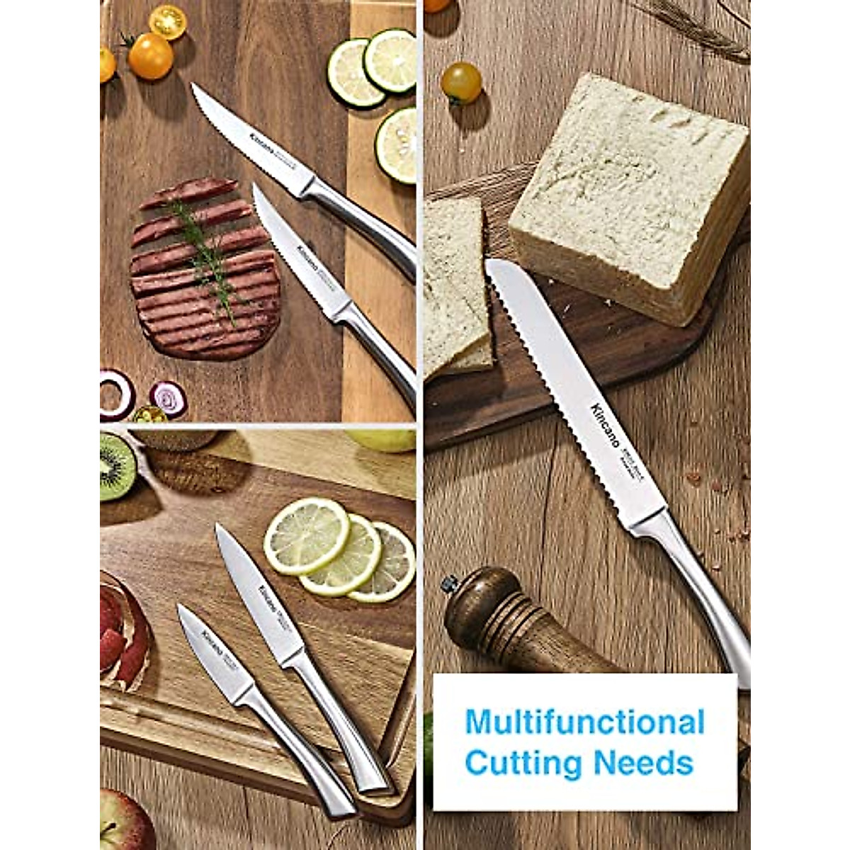 Knife Set, 14 PCS High Carbon Stainless Steel Kitchen Knife Set for Chef, Super Sharp Knife Set with Acrylic Stand, include Steak Knives, Sharpener and Scissors, Ergonomical Design by kincano