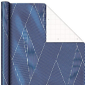 Hallmark Holographic Holiday Wrapping Paper with Cut Lines on Reverse (3 Rolls: 80 sq. ft. ttl) Winter Glow: Holographic Snowflakes, Navy Blue, Gold, Hanukkah, Christmas (0005JXW1060), Tri-Pack