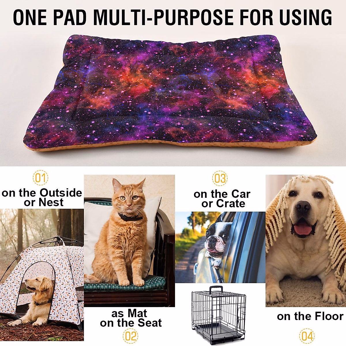Coikll Galaxy Pet Bed Pad Soft Dog Bed Mat with Anti-Slip Bottom, Machine Washable Crate Pad Mattress for Dog Sleeping- 24 * 18inches