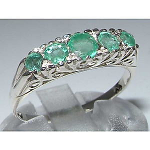 925 Sterling Silver Real Genuine Emerald Womens Band Engagement Ring - Size 6