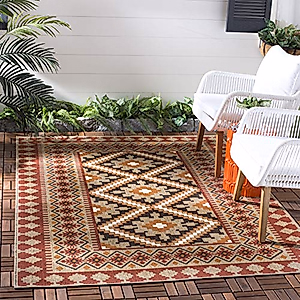 SAFAVIEH Veranda Collection Accent Rug - 4' x 5'7", Red & Natural, Boho Design, Non-Shedding & Easy Care, Indoor/Outdoor & Washable-Ideal for Patio, Backyard, Mudroom (VER099-0334)