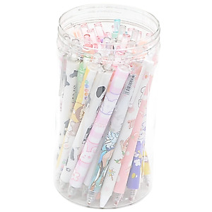 30 Pcs Fine Point Cute Pens With a Pen Holder, 0.5mm 30 Different Random Styles Black Ink Kawaii Gel Pens for Office, Study, Gift and Home Supplies (30)