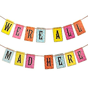 Talking Tables 3m Alice in Wonderland Party Decorations, Reversible Afternoon Tea Party Mad Hatter Paper Bunting, Double-Sided Garland for Onederland First Birthday Party, Baby Shower | Wedding