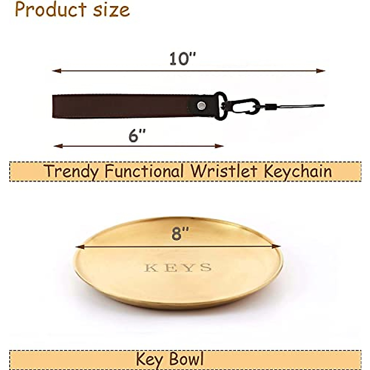 Andwarmth Key Bowl and Keychain Set -Key Bowl for Entryway Table, Decorative Bowl,Valet Tray, Jewelry Dish,Car Key Plate,Perfume Holder,Key Tray for Entryway Table,Bowl for Keys,Key and Wallet Tray