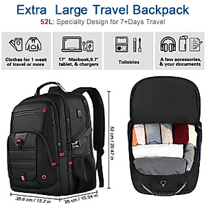 Z-MGKISS Travel Backpack, Extra Large Laptop Backpack, TSA Backpack 17.3 Inch, 50L Durable Anti Theft 17 Inch Big Business Backpack Christmas Gifts for Men, Water Resistant School Bag with USB, Black