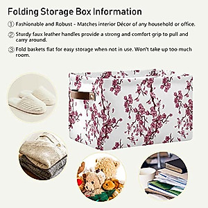 Pink Flowers White Storage Baskets Large Foldable Storage Bin Canvas Toys Box Fabric Decorative Collapsible Organizer Bag with Handles 2 Pcs