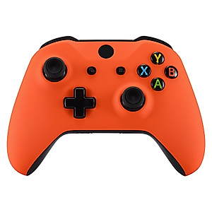 eXtremeRate Soft Touch Top Shell Front Housing Faceplate Replacement Parts with Side Rails Panel for Xbox One X S Controller (Orange)