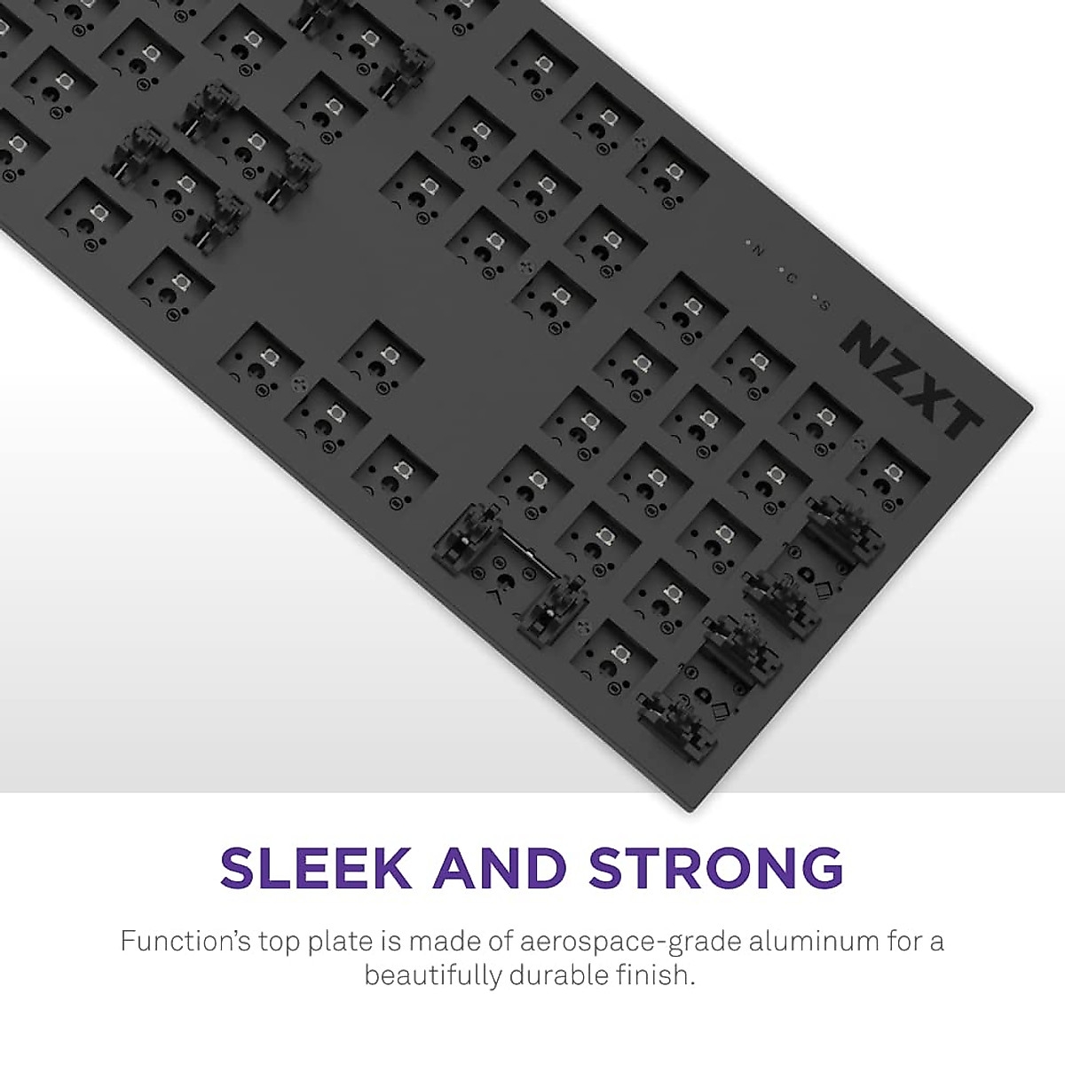 NZXT Function Full-Size USB Gaming Keyboard – Gateron Red Mechanical Switches: Linear, Fast, and Quiet – Hot-Swappable – RGB Backlit – Aluminum Top Plate – Sound Dampening Foam – Wrist Rest – Black