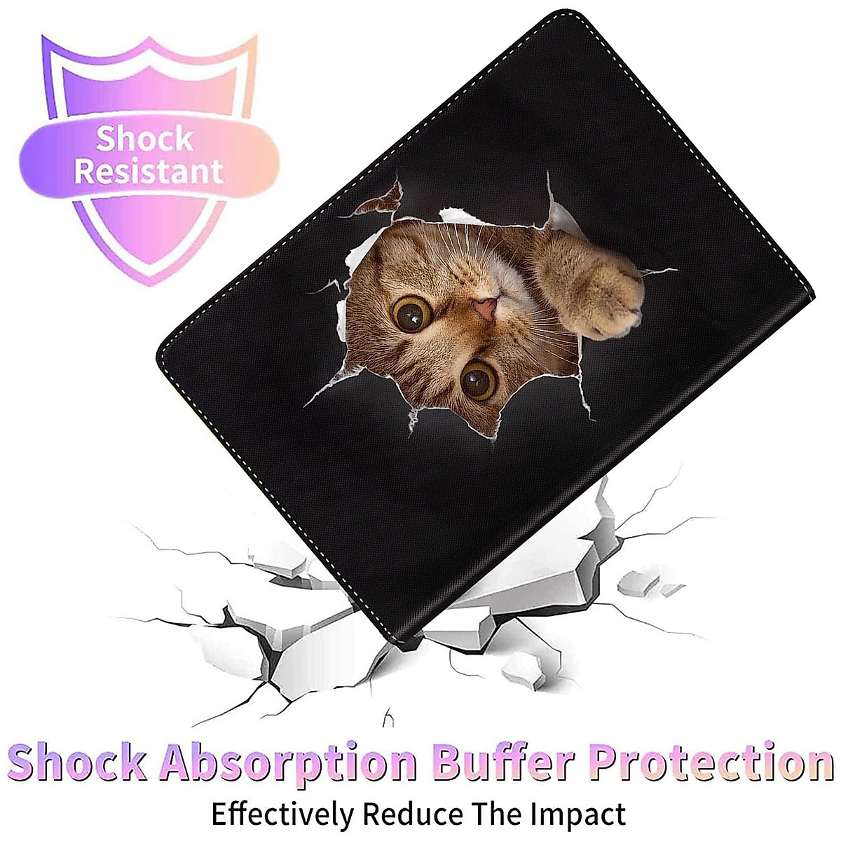 Case for iPad 9th / 8th / 7th Generation (2021/2020/2019) 10.2 inch/iPad Air 10.5" 2019 / iPad Pro 10.5", Leather Smart Cover with Auto Wake/Sleep, Funny Cat