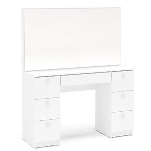 Boahaus Artemisia 7-Drawer Modern Wood Dressing Table with Mirror in White