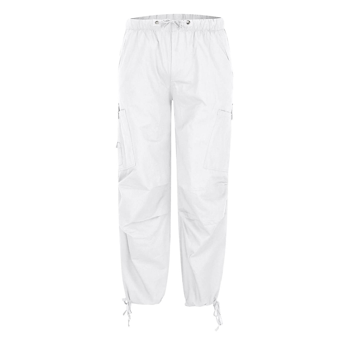 Sales Today Clearance Prime Only Men's Pants Elastic Waistband Black Cargo Pants Men Casual Cotton Lace-Up Elasticated Loose Trousers Quick Dry Solid Lounge Cargo Pants Pockets White 2X