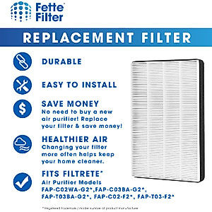Fette Filter - 2 Premium True HEPA Filters Compatible with 3M Filtrete F2 Air Purifier Filter for Models #'s FAP-C02WA-G2,FAP-C03BA-G2, FAP-T03BA-G2, FAP-C02-F2, FAP-T03-F2 13"x8.2" - Pack of 2