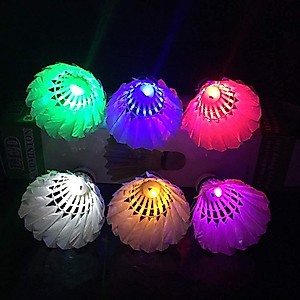 ZHENAN LED Badminton Shuttlecocks Dark Night Glow Birdies Lighting for Outdoor & Indoor Sports Activities (Feather_6pcs)