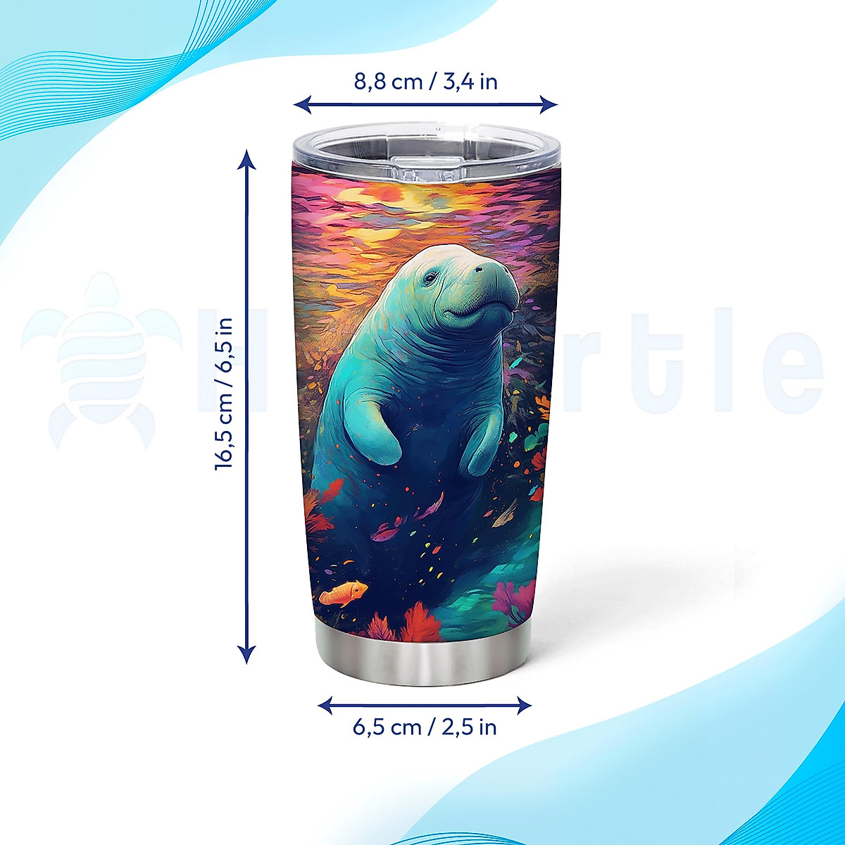 Hyturtle Personalized Gifts Manatee Lover - Manatees Printed Customized Name Stainless Steel Tumbler 20 oz With Lid - Idea Cute Sea Animal Lover Gifts For Women, Girl, Kids On Birthday, Christmas
