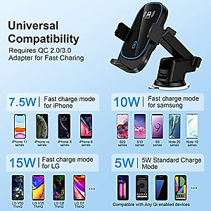 KKM Wireless Car Charger, 15W Qi Fast Charging Auto-Clamping Wireless Car Charger Mount, Air Vent Dashboard Car Phone Holder Compatible with iPhone 14 Pro/14 Pro Max/14/14 Plus/13/12/11/X/XS Max