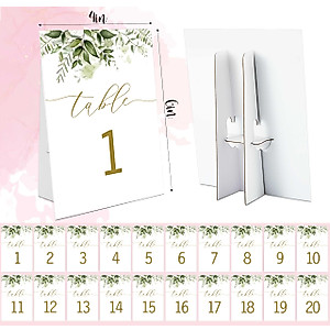 Muruseni Wedding Table Numbers 1-20, Green Leaves Wedding Decor, 4x6 Standing Sign Self-Standing Table Numbers for Bridal Showers, Baby Showers, Special Event, Reception & Decorations