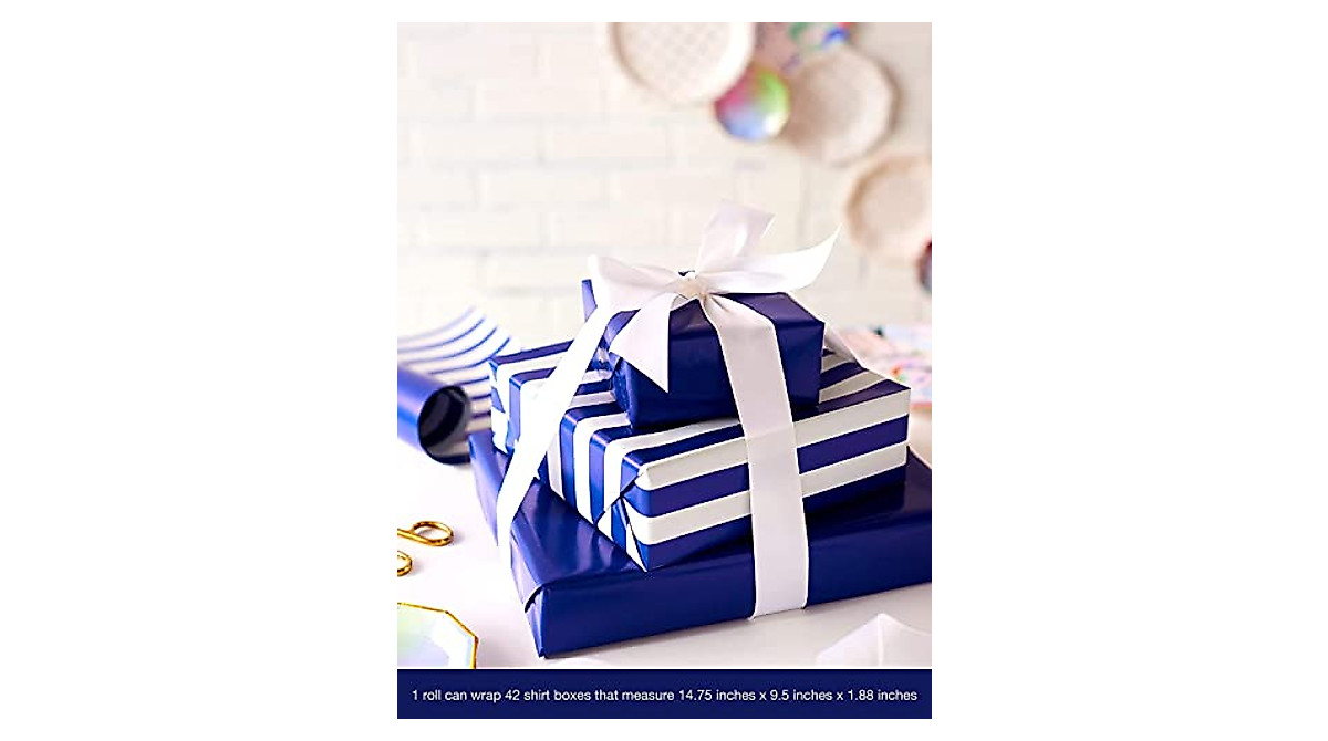 American Greetings Reversible Wrapping Paper - Navy & Stripes Jumbo