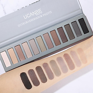 UCANBE 12 Color Eyeshadow Makeup Palette, Naked Nude Eye Shadow, Neutral Matte Shimmer Make Up Pallet with Double-ended Brush Set Kit, Highly Pigmented Long Lasting Waterproof (Palette + Brush - 06)