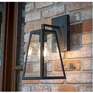 Home Decorators Collection Colonade Collection 1-Light Sand Black Medium Outdoor Wall Mount Sconce with Clear Glass