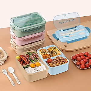NatraProw Bento Box for Adult, 1200 ML Lunch Containers, LeakProof Lunch Box with Utensils, BPA Free, 3 Compartment Bento Box Microwave Safe, Blue