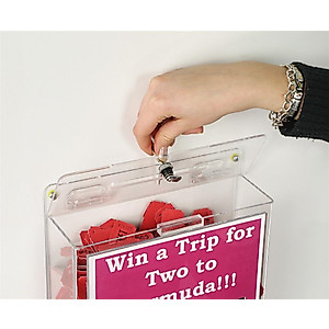 Displays2go Wall Mounted Suggestion, Clear Donation Box with Lock and Sign Holder (ICCBSBOX)