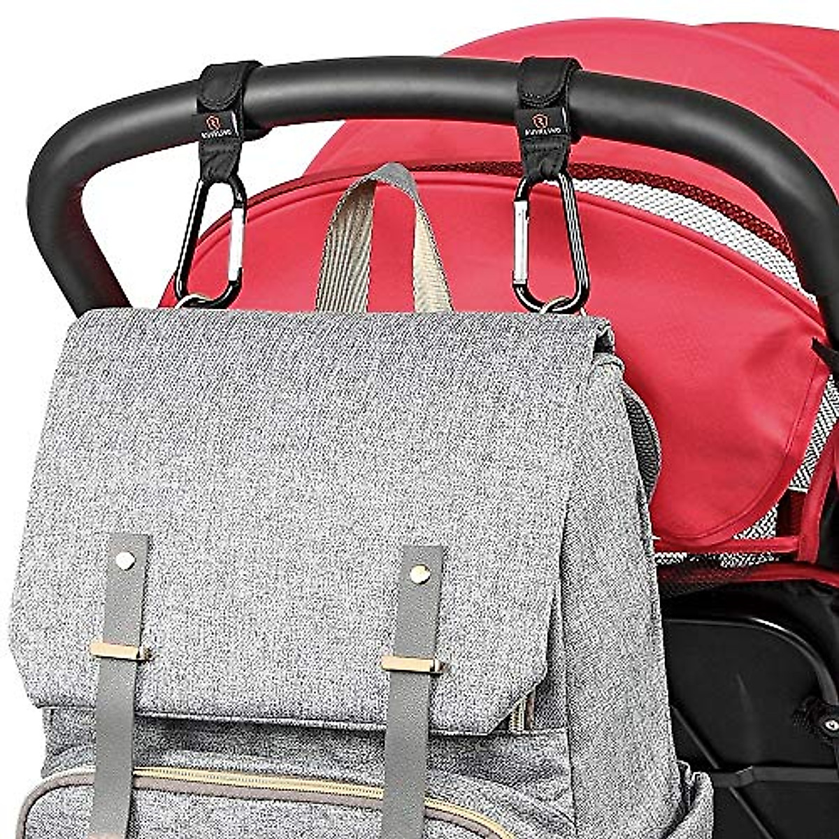 Stroller Hooks, RUVALINO Universal Multi-Purpose Stroller Clips for Your Buggy, Pushchair or Pram, Black, 2 Pack