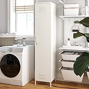REALROOMS Shadwick 1 Door Tall Single Metal Locker Style Storage Cabinet, Soft White