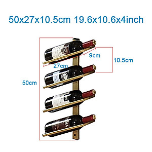 Metal Wall Wine Rack, Wall-Mounted Wine Rack with Bottle & Glass Holder,Metal Hanging Wine Holder,Floating Bottle Storage Rack,Stemware Racks Organizer, Gold, 4 Bottles