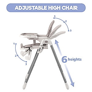 Sweety Fox High Chairs for Babies and Toddlers - Adjustable Portable & Foldable Baby High Chair for Travel & Home - Removable Baby Chair Tray - Compact Reclinable Baby Highchairs
