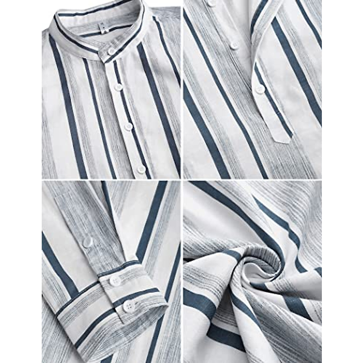 ZAFUL Men's Casual Linen Striped Henley Shirts Long Sleeve Hippie Tops T Shirts