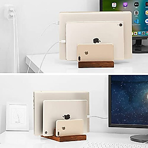 Booinxaa Vertical Laptop Stand Laptop Holder - Adjustable Dock, Dual Laptop Vertical Stand,Compatible with All MacBook Pro Air iPad Surfaces, Upright Laptop Holder for Desk,Handmade,Walnut Wood