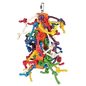 Bvanki Bird Toy, Colorful Knots Block Chewing Toy, Bird Climbing Hanging Toy, Large Parrot Cage Toys, Preening Toy with Natural Food Coloring (Large)