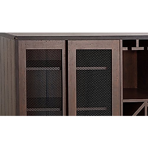 HOMES: Inside + Out Sallos Multi Storage Buffet Cabinet with Wine Rack and Caster Wheels, Vintage Walnut