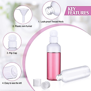 50 Piece 3.4 oz Travel Bottles with Flip Cap Clear Plastic Empty Bottles Refillable Flip Cover Dispensing Squeeze Bottles with 2 Funnels Portable Refillable Containers for Travel Size Liquid Cosmetics