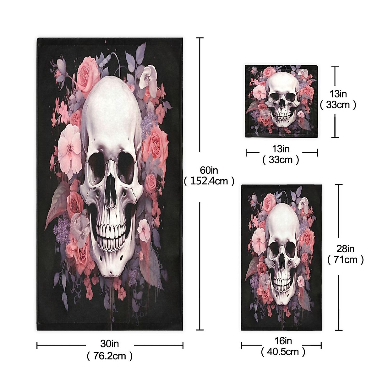 Flradish Halloween Skull Towels 3 Pack Bath Towels for Bathroom Set Soft Cotton Highly Absorbent Lightweight & Quickdry Towel Set 1 Bath Towel,1 Hand Towel,1 Washclothe