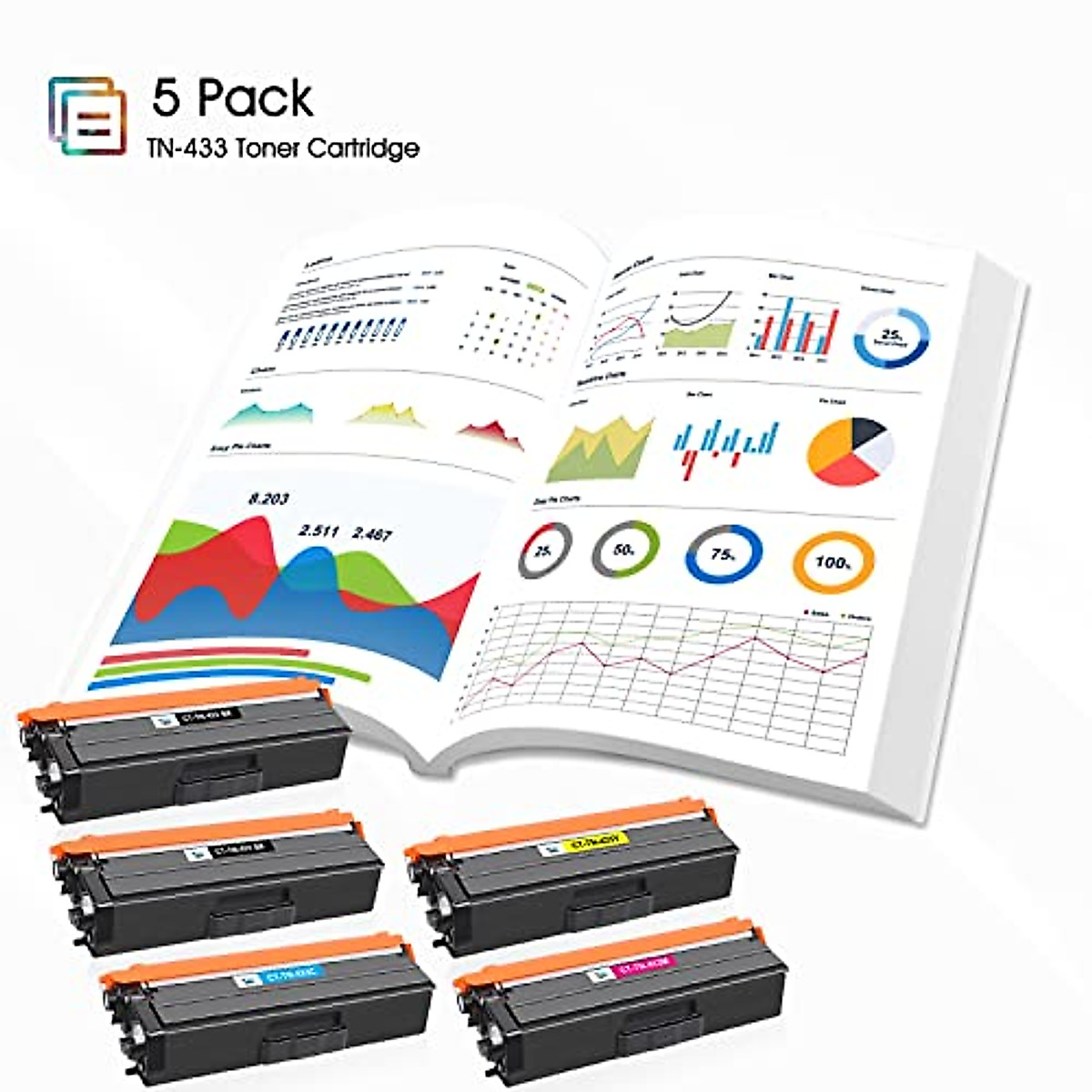 Cool Toner Compatible Toner Cartridge Replacement for Brother TN433 TN-433 TN431 for Brother HL-L8360Cdw MFC-L8900Cdw HL-L8260Cdw Printer Ink (Black Cyan Magenta Yellow, 5 Pack)