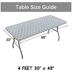 smiry Rectangle Picnic Tablecloth, Waterproof Elastic Fitted Table Covers for 4 Foot Tables, Wipeable Flannel Backed Vinyl Tablecloths for Camping, Indoor, Outdoor (Grey Morocco, 30x48 Inches)