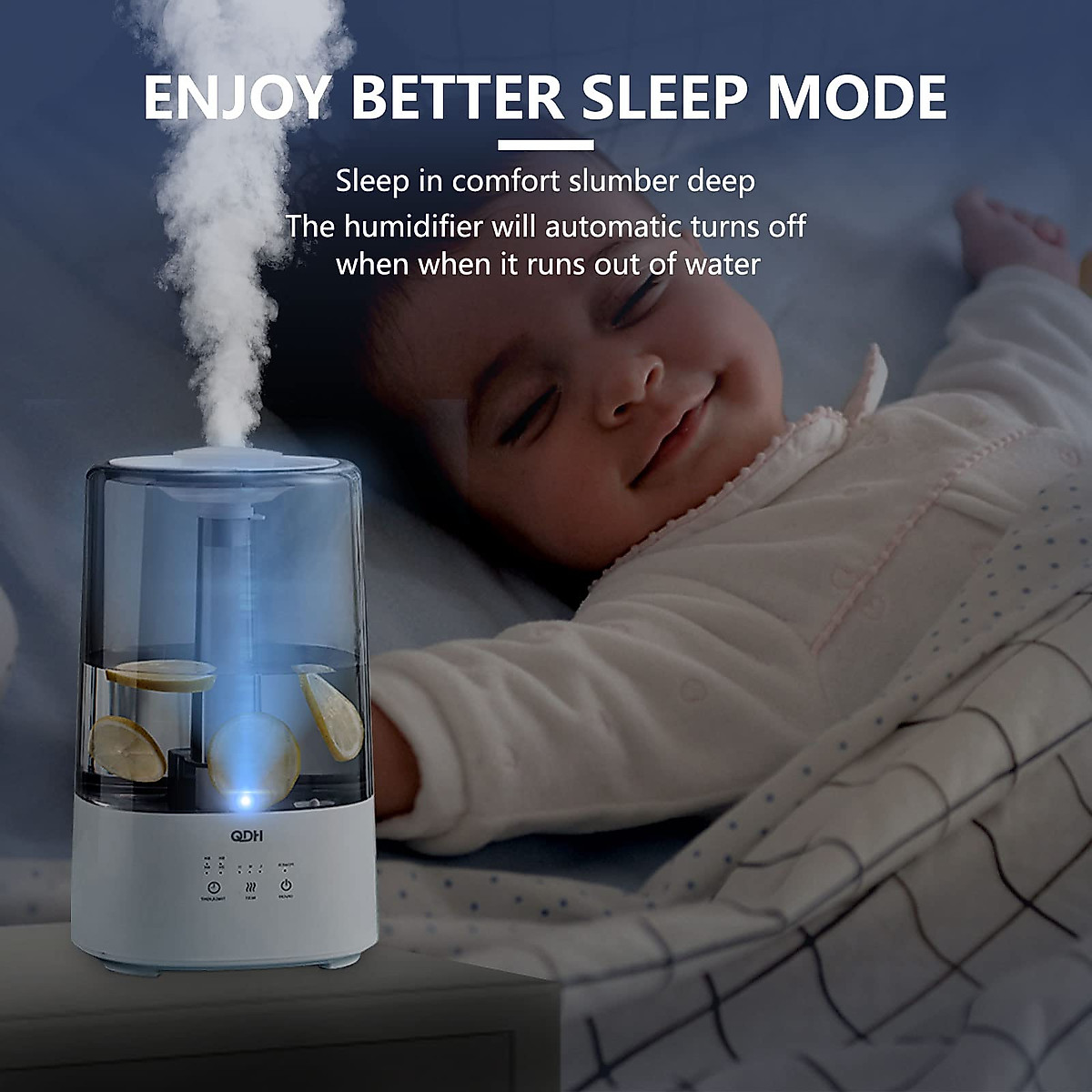 Humidifiers for Bedroom Large Room, QDH 3.5L Cool Mist Humidifier, 26dB Quiet Ultrasonic Air Humidifiers for Plant, Baby, Nursery, Office, & Indoor Plants - Lasts Up To 36 Hours