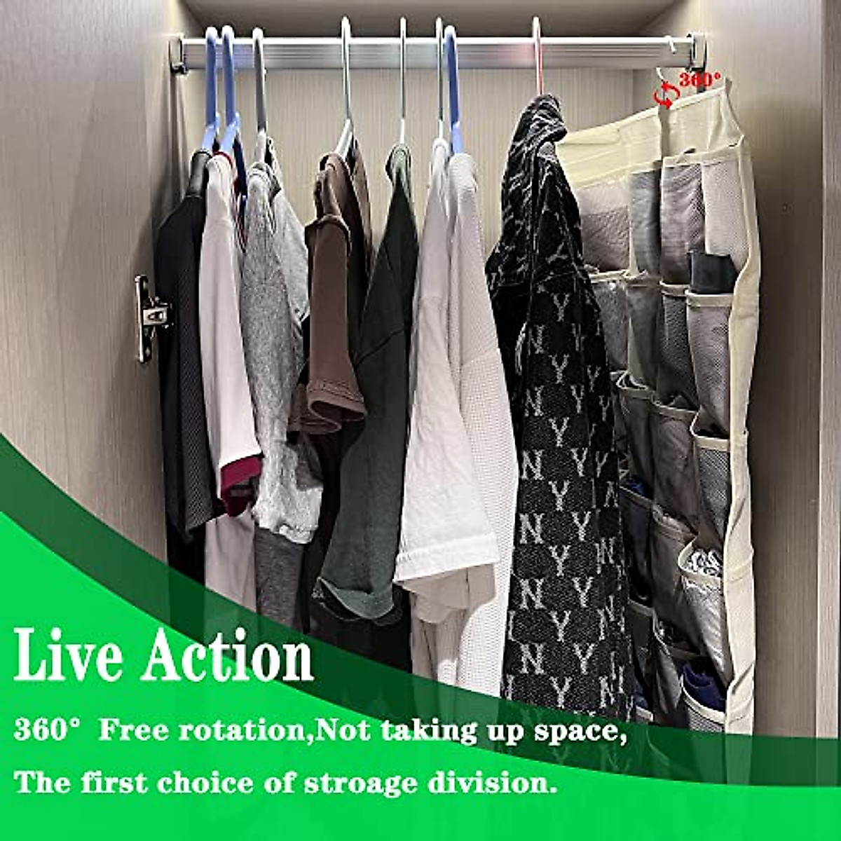 Hanging closet organizer, 36 individual mesh pockets and rotatable metal hangers, double-sided wall hanging storage, hanging storage organizer saves space, can put bras panties socks light small items