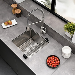 EcoChannels Undermount Kitchen Sink, 18 x 18 x 10 Inch Single Bowl Bar Sink 16 Gauge T-304 Stainless Steel Kitchen Sinks with Accessories