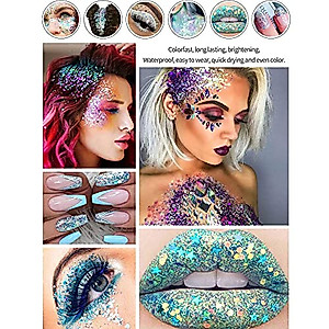 Roll On Body Glitter - Cosmetic-Grade, Easy to Use Holographic Body Glitter Gel for Body, Face, Hair and Lip, Sparkling Sequins Festival Glitter Makeup, Vegan & Cruelty Free (Purple)