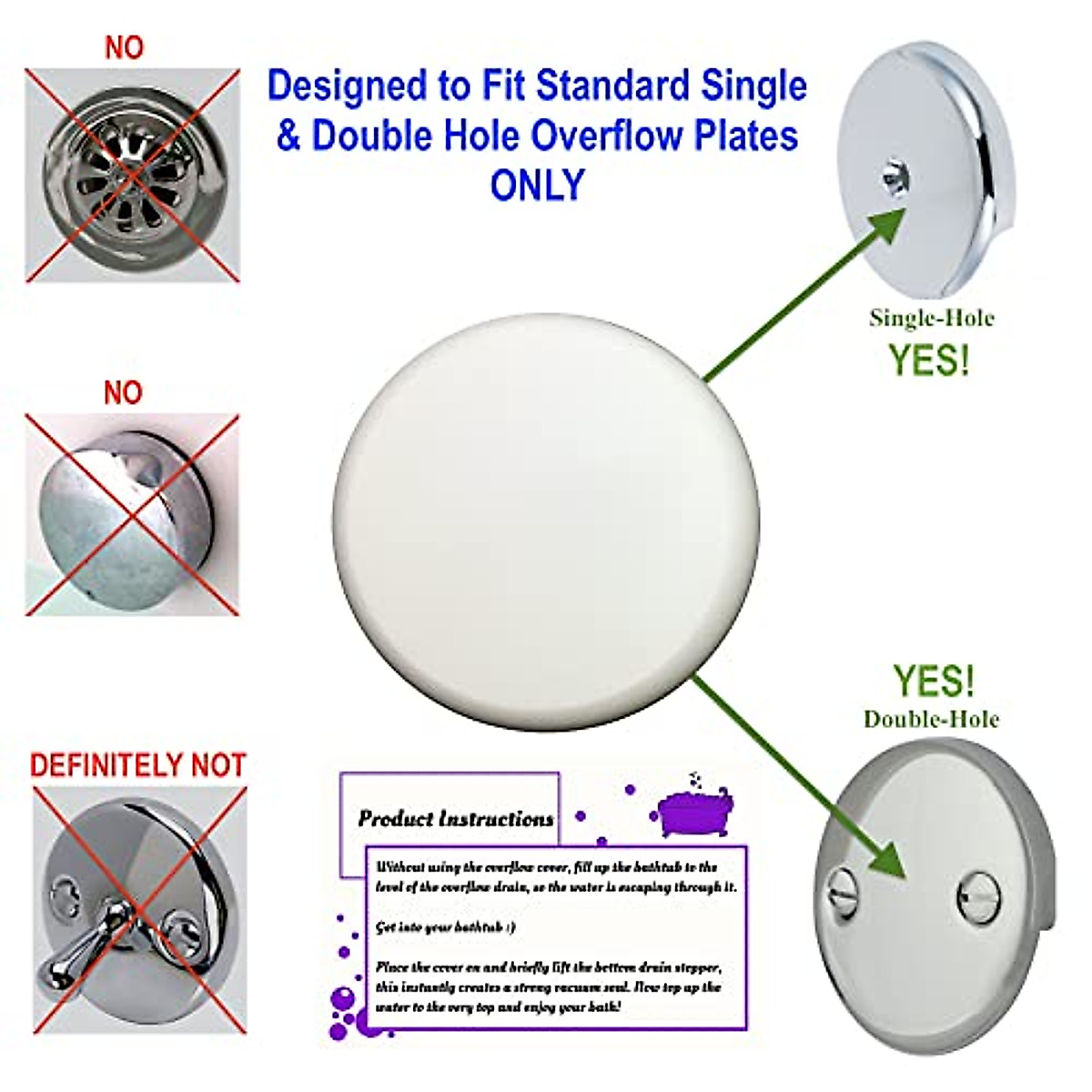 LORD OF LEISURE Madam of Leisure Infinity Bath Overflow Drain Cover - Fill Your Bathtub as High as You Dare - Not for Overflow Drains with a Lever (3.6" x 0.8", White)