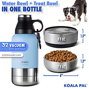 KOALA PAL 32oz Dog Water Bottle with Neoprene Bottle Carrier, Insulated Dog Travel Bottle, Portable Food and Water Bowl Dispenser For Dogs, Stainless Steel Pet Water Bottle Dispenser, Ultra Travel Kit
