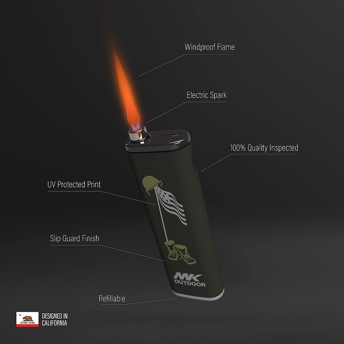 MK Lighter Outdoor Series Alpine Set 5-Pack Assorted Design Multipurpose Refillable, Windproof Flame, Slip guard Candle & BBQ, Prepping & Camping Supplies, Survival Lighters (FREEDOM)