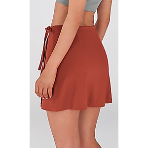 ODODOS Wrap Skorts for Women Built-in Shorts High Waist Tennis Skirts with Pockets for Casual Athletic Golf, Cinnamon, Small