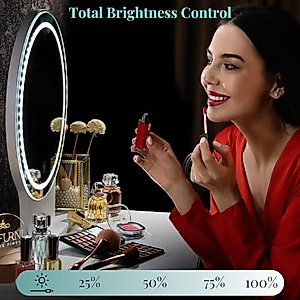 LUXFURNI Vanity Desk with Lighted Mirror, Makeup Vanity Table Set, Adjustable Brightness, Large Drawer Sturdy Wood, Soft Chair Dresser Desk for Bedroom (White, 24x16x44.5H)