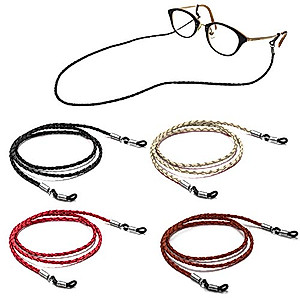 Tomorotec 4 Pack Eyeglasses Holder Strap Cord, Aphlos Eyeglass Retainer, PREMIUM LEATHER Eyeglasses String Holder Chain Necklace, Glasses Cord Lanyard (4 Colors)