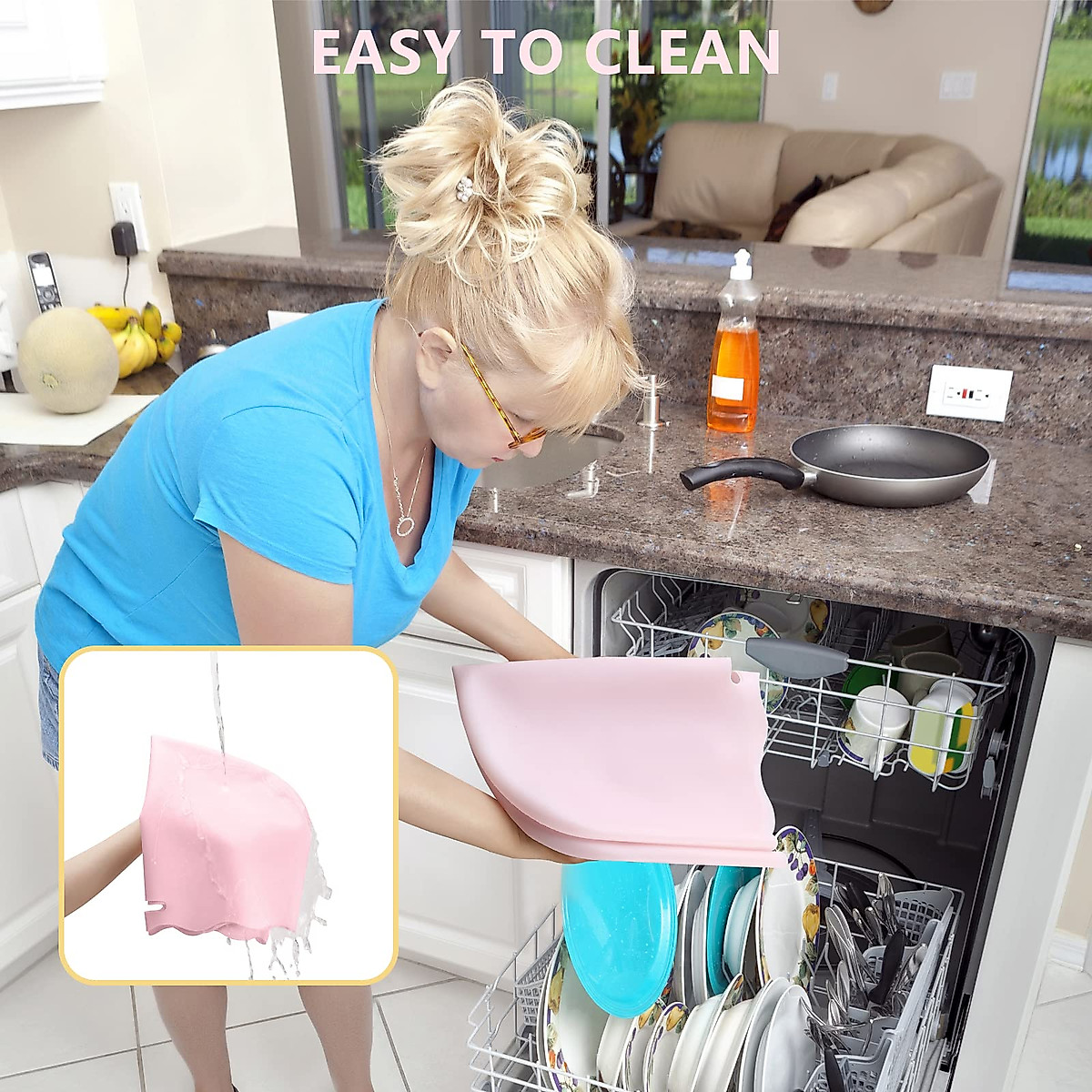 2 Pack Silicone Slow Cooker Liners fit 6-8 QT Crockpot, Reusable/Heat-resistant/Leakproof/Portable Crock Pot Liners, BPA Free, Dishwasher Safe Slow Cooker Liners fit for 6-8 QT (Pink+Yellow)