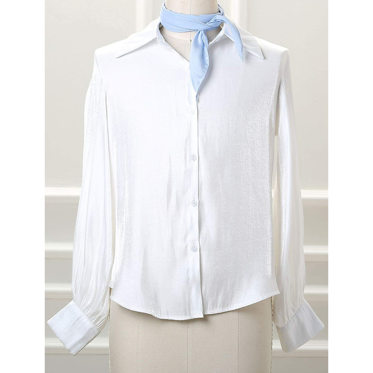 Allegra K Solid Color Rhombus Neck Scarf Scarves Skinny Long Neckerchief for Women Light Blue